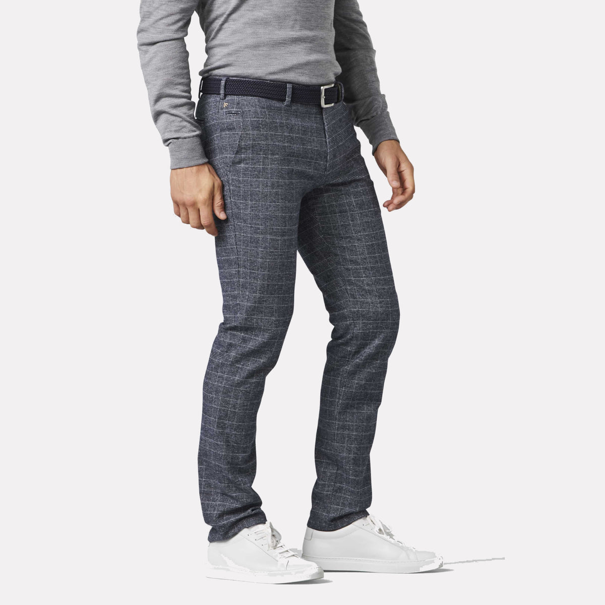 Luxury Prince of Wales Check Cotton Chino / Navy Blue– Churchills ...